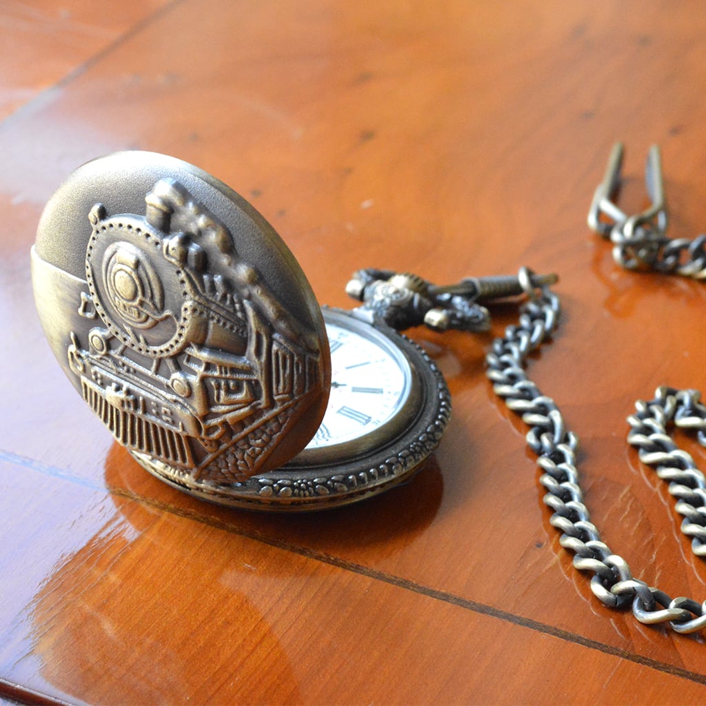 Engraved Bronze Pocket Watch Steam Train Design - GiftsOnline4U