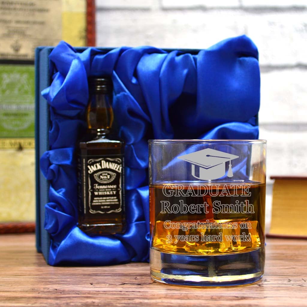 Graduation Jack Daniels Gift Set with Personalised Glass - GiftsOnline4U