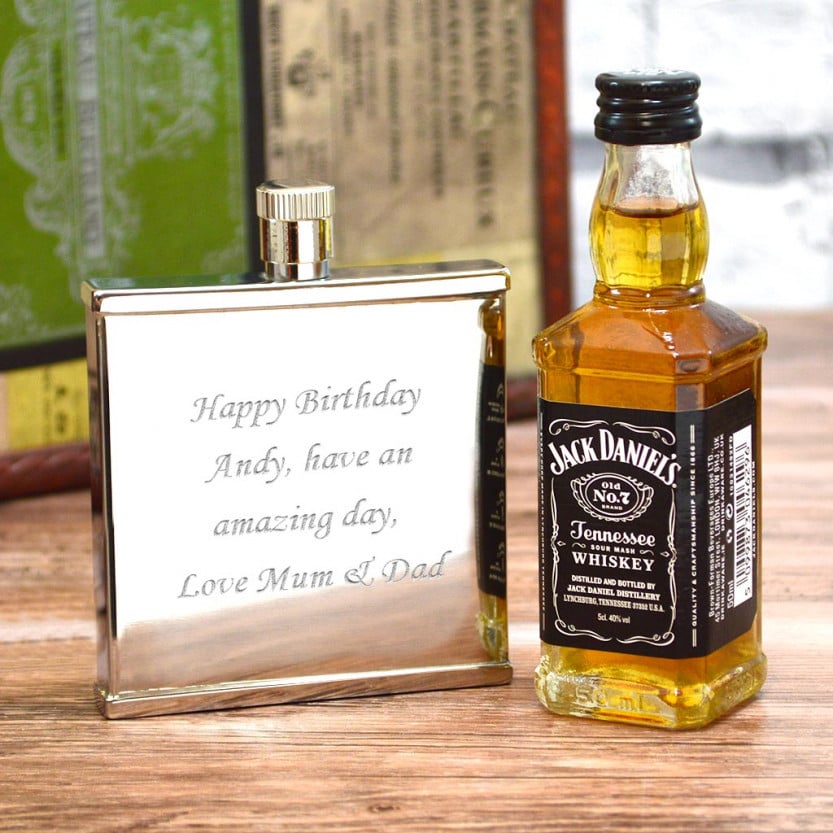 Mini Jack Daniels Gift Set with Engraved 2oz Hip Flask in Box ...