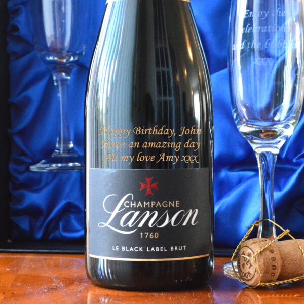 Engraved Lanson Champagne Gift Set with Engraved Champagne Flutes ...