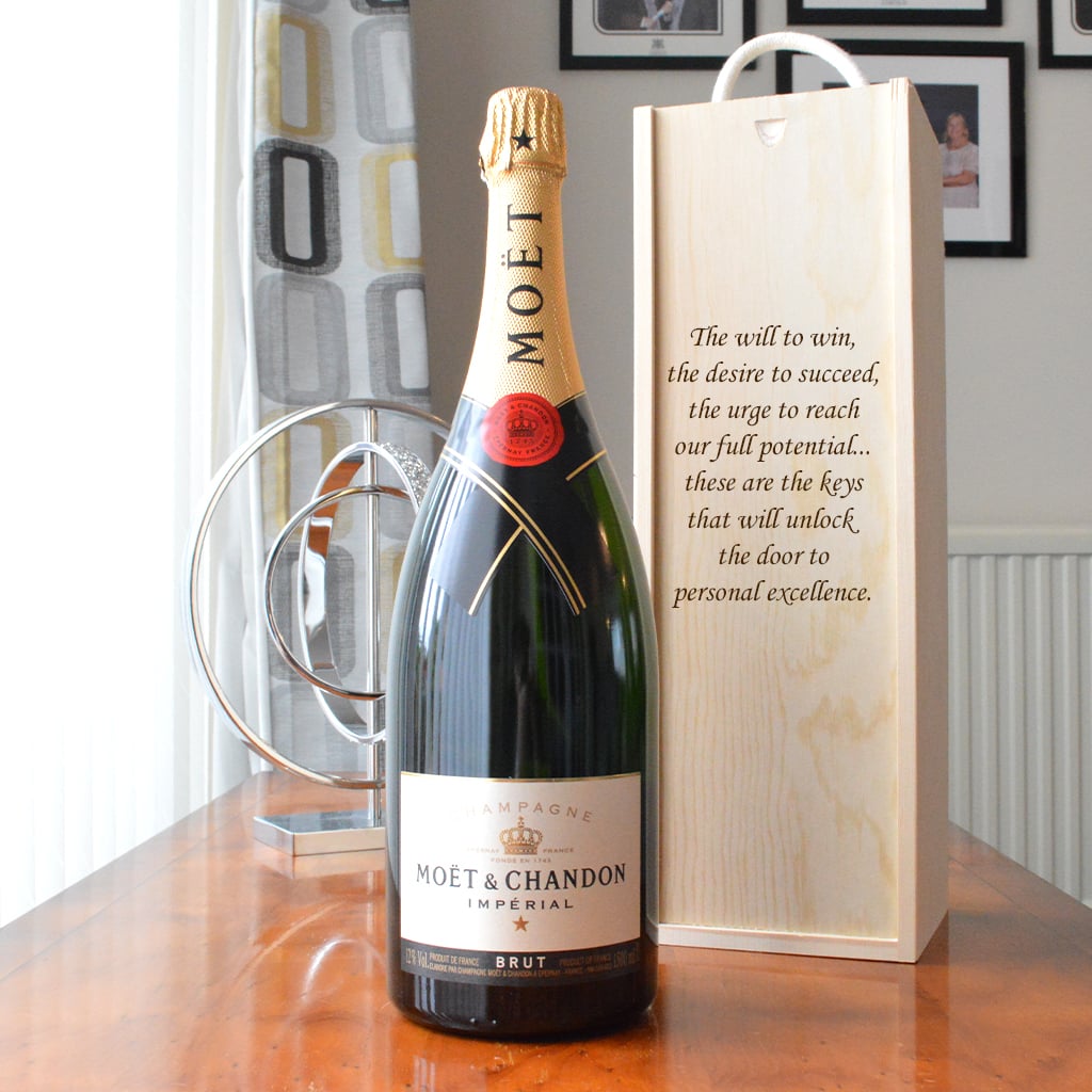 Moet Magnum of Champagne in Engraved Pinewood Box Gift Set - GiftsOnline4U