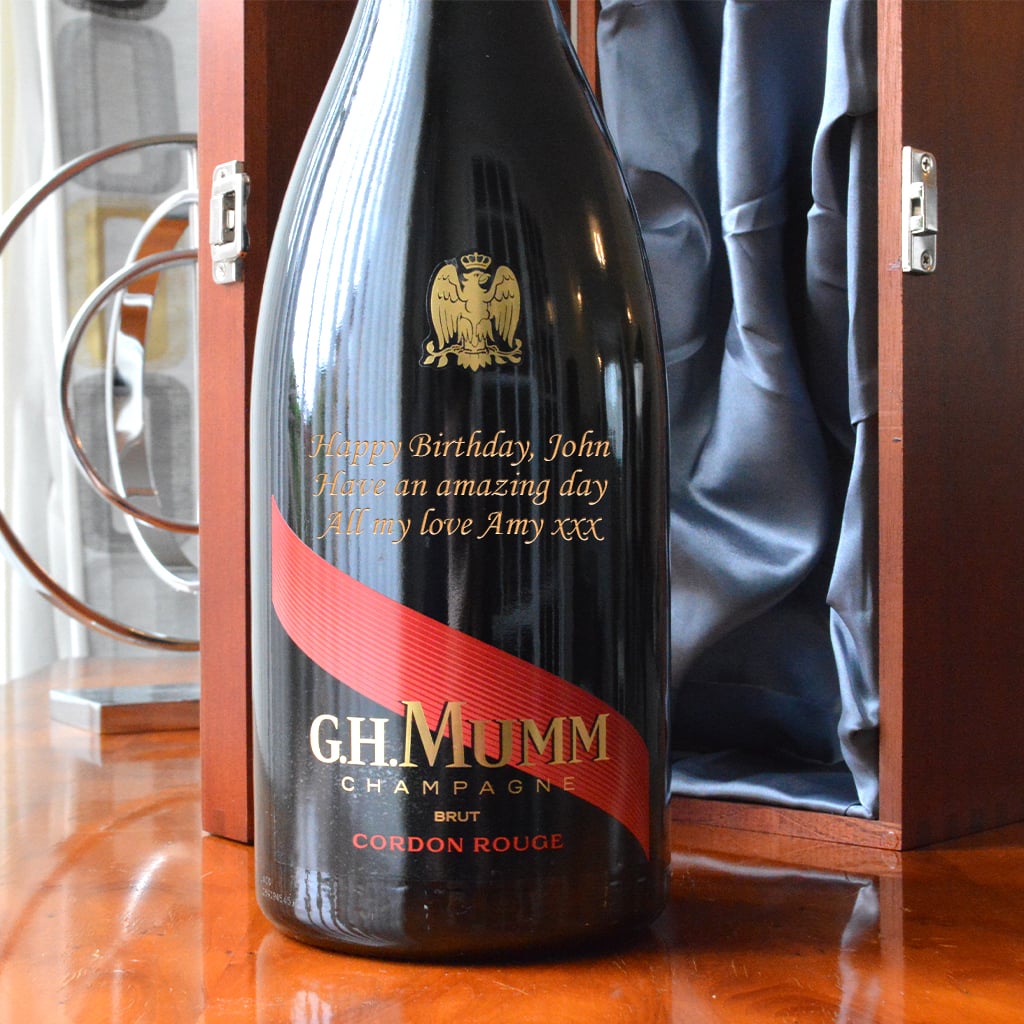 Personalised Mumm Magnum Champagne With Elmwood Box - GiftsOnline4U