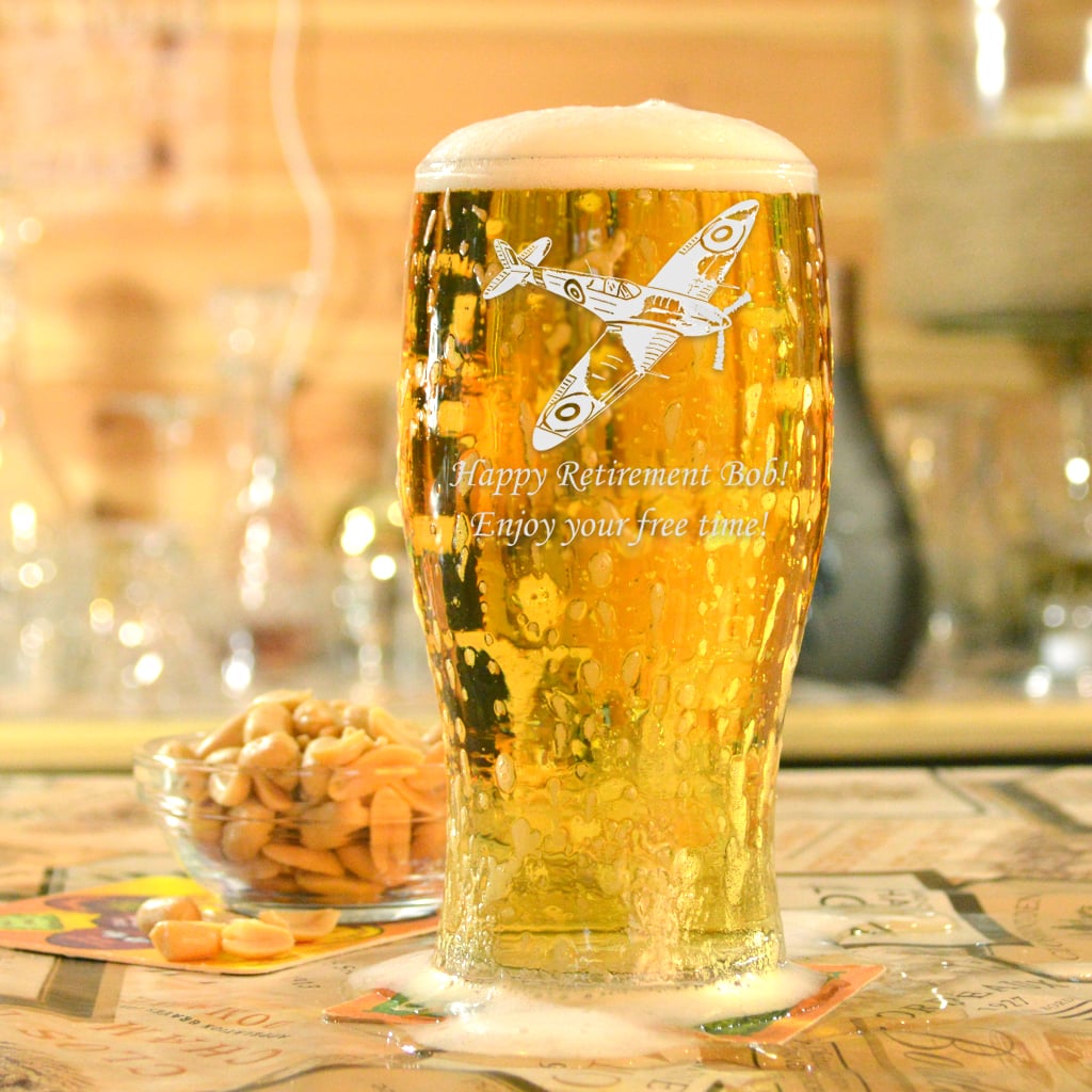 Personalised Beer Glass With A Spitfire Aircraft Image