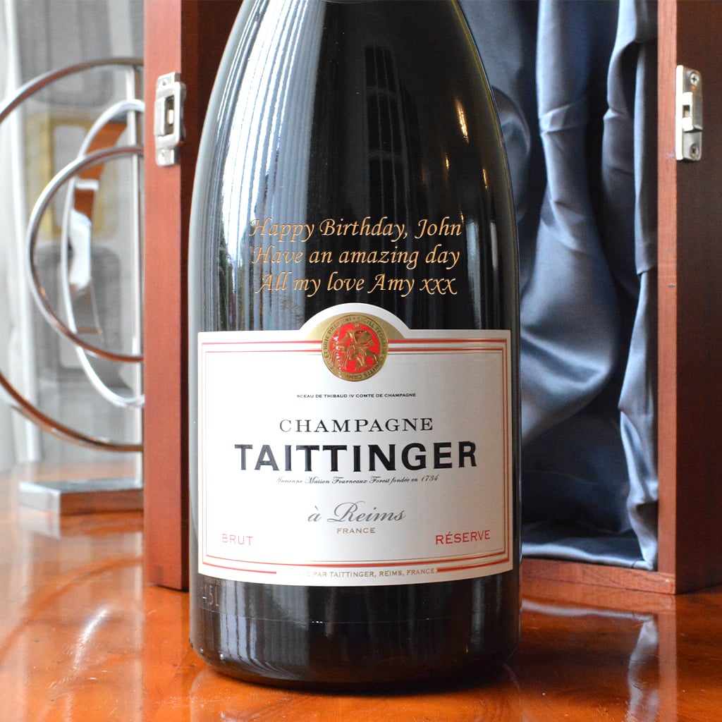 Personalised Taittinger Magnum With Elmwood Box - GiftsOnline4U