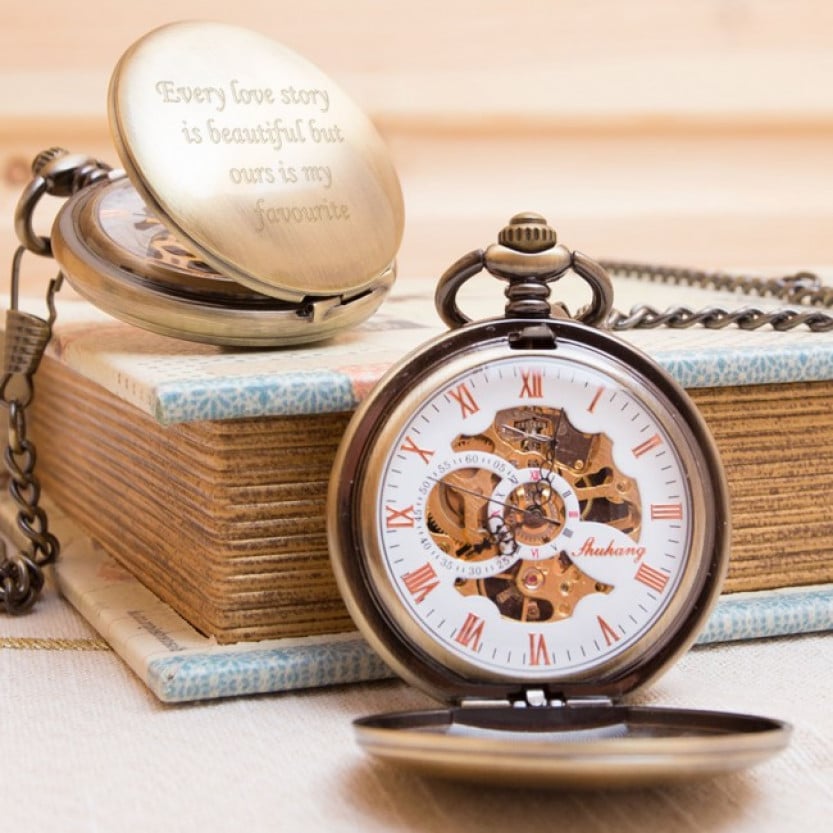 Engraved Bronze Pocket Watch Single Opening - GiftsOnline4U