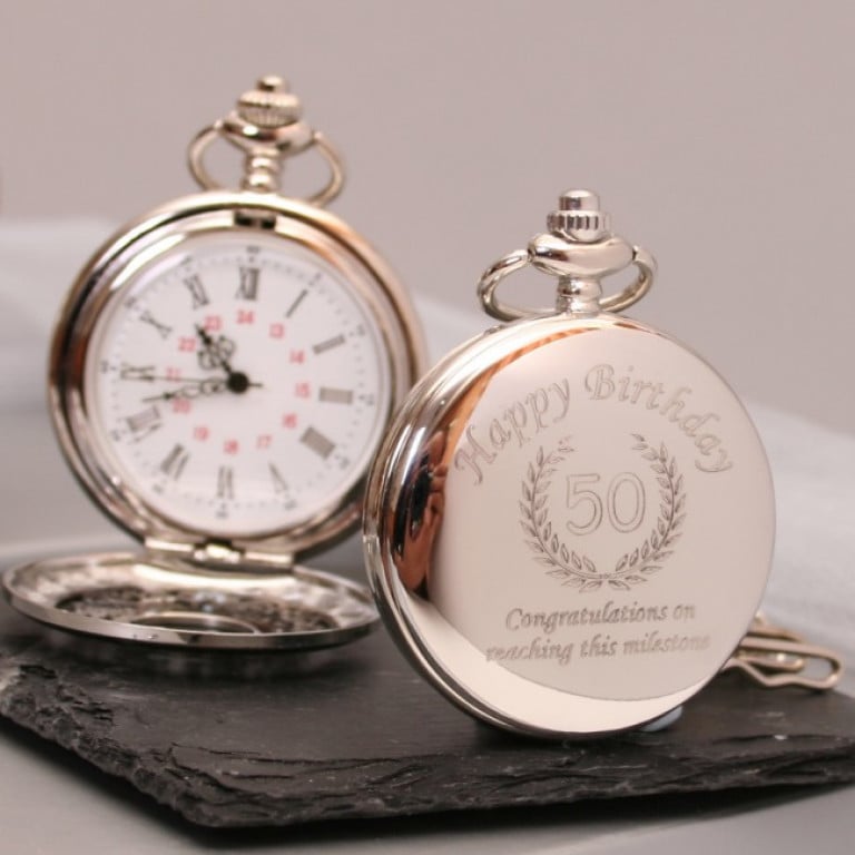 50th Birthday Photo Pocket Watch Standing Lid - GiftsOnline4U