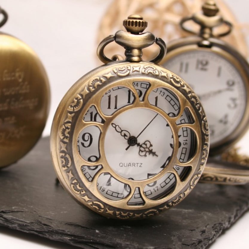 Engraved Quartz Pocket Watch Flower Design - GiftsOnline4U