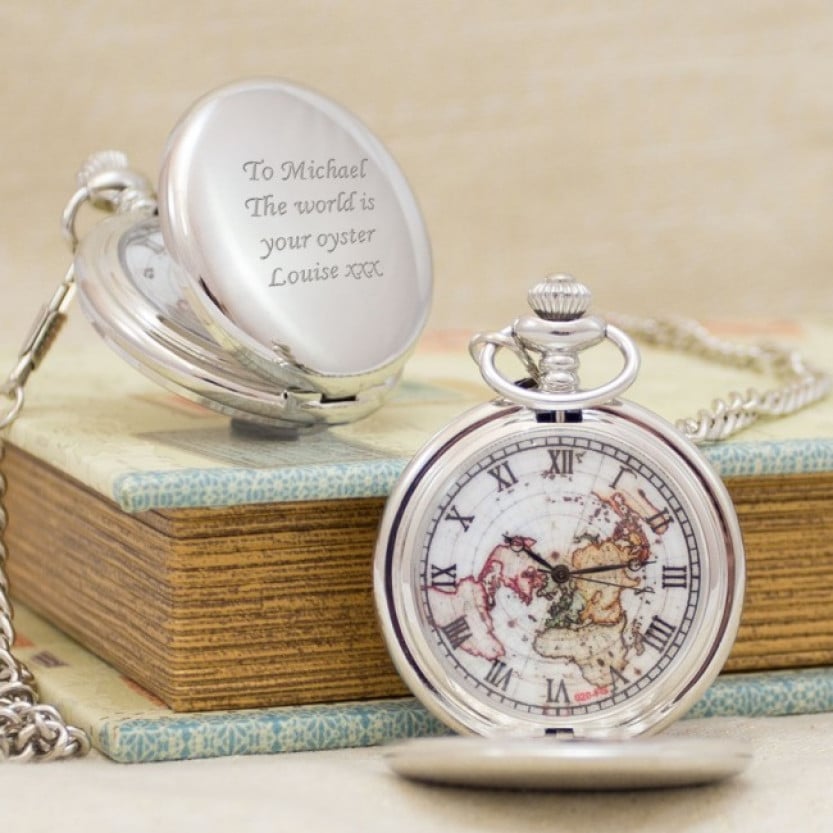 Engraved Pocket Watch World Map Design - GiftsOnline4U