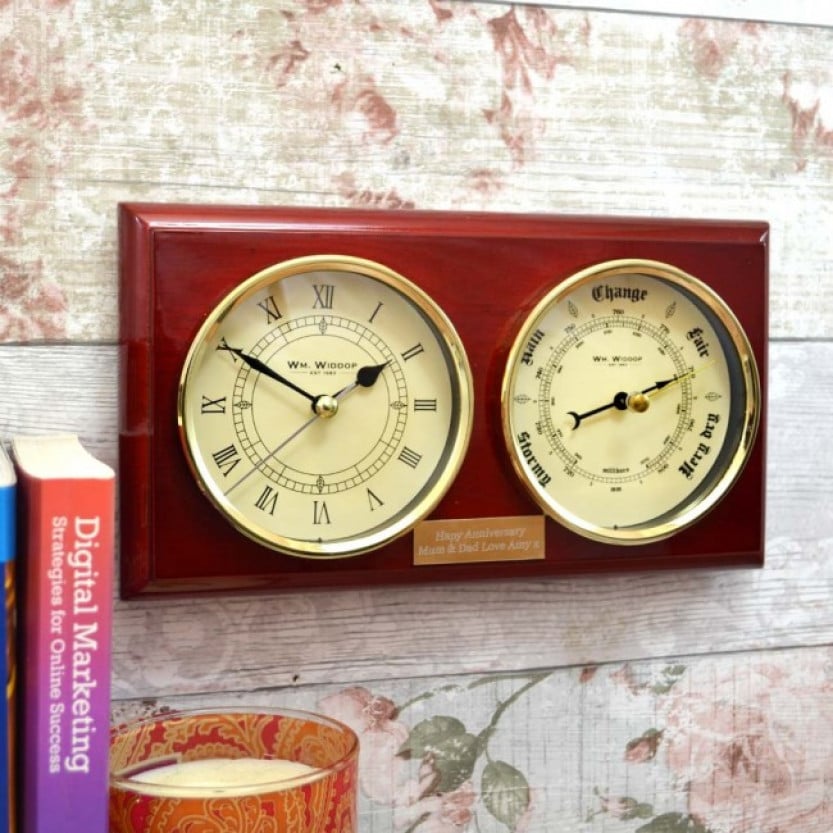 Wooden Clock with Barometer - GiftsOnline4U