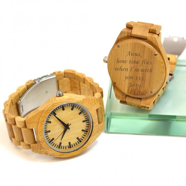 Ladies Engraved Bamboo Wrist Watch - GiftsOnline4U