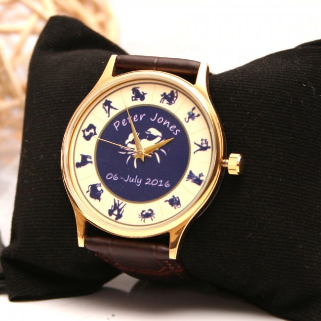 Engraved Wrist Watch With A Personalised Zodiac Design - GiftsOnline4U