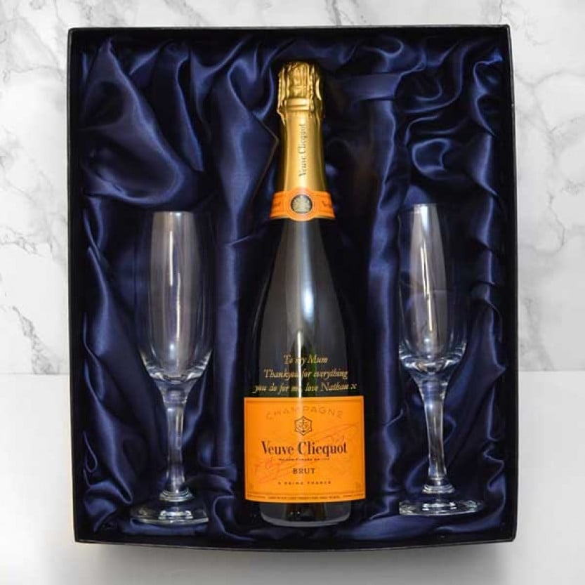Veuve Clicquot personalised Champagne Gift Set with Champagne Flutes ...