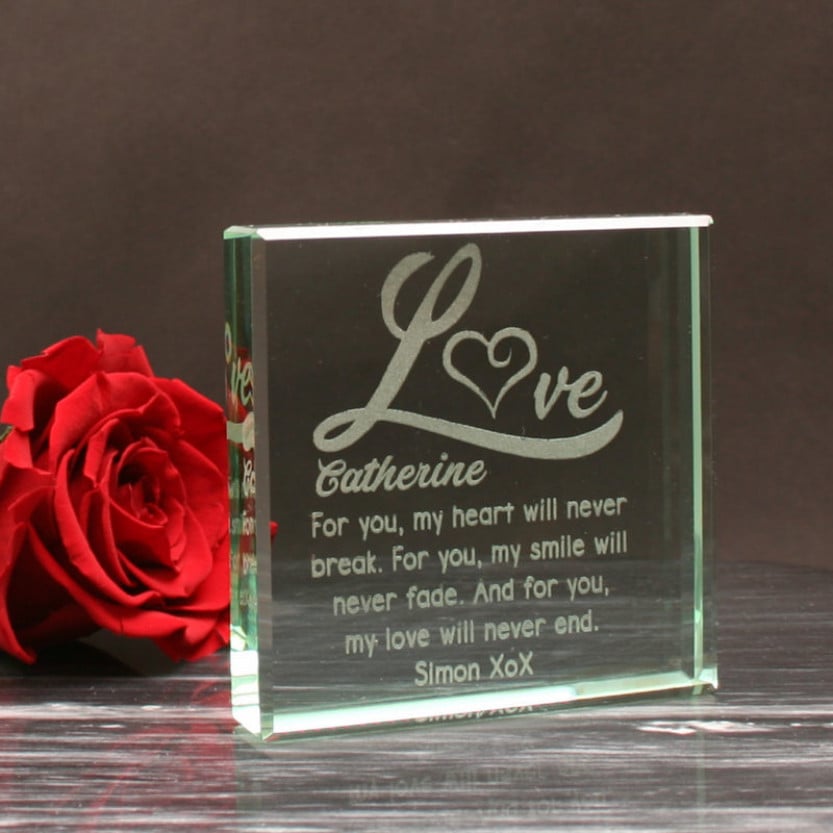 Personalised Glass Block ‘Love’ Design - GiftsOnline4U