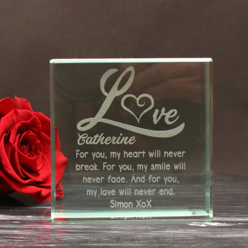 Personalised Glass Block ‘Love’ Design - GiftsOnline4U