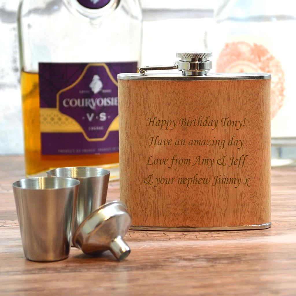 Engraved Wooden Hip Flask Gifts Set - GiftsOnline4U