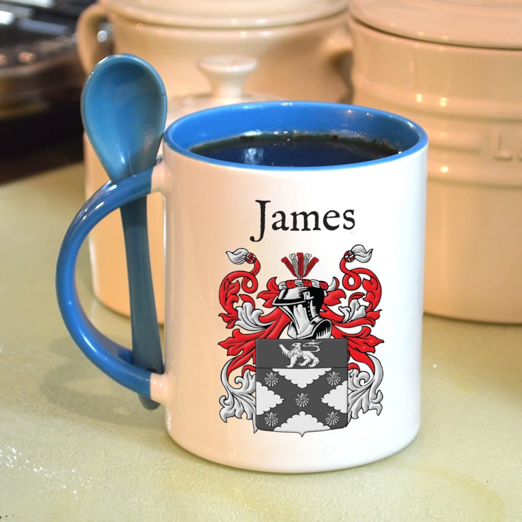 Personalised Mug With Spoon Family Crest Design - GiftsOnline4U