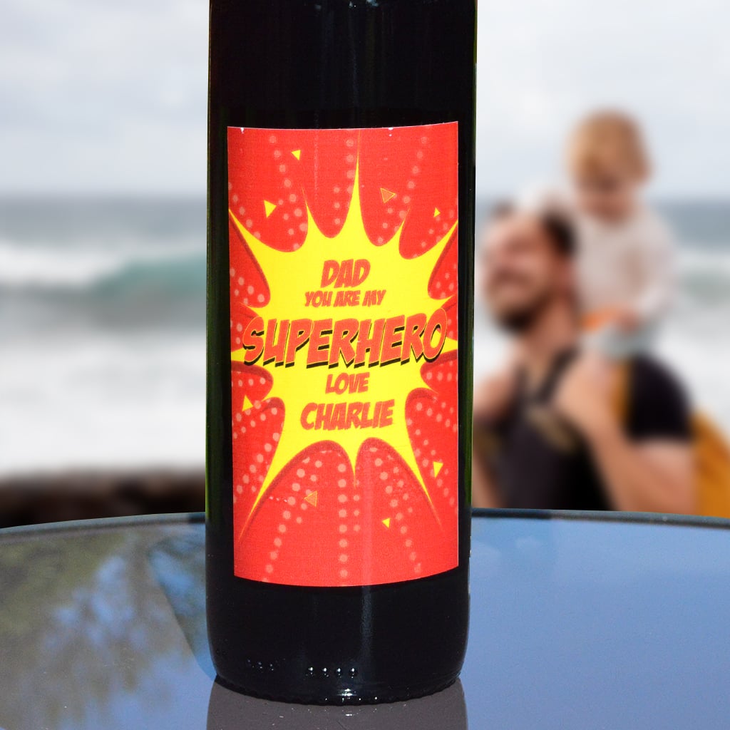Personalised Wine With Superhero Dad Label - GiftsOnline4U