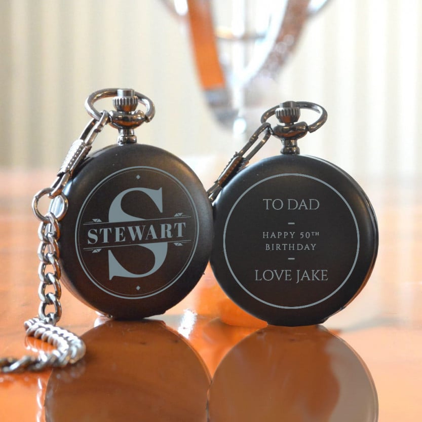 Engraved Pocket Watch with Monogram and Name - GiftsOnline4U