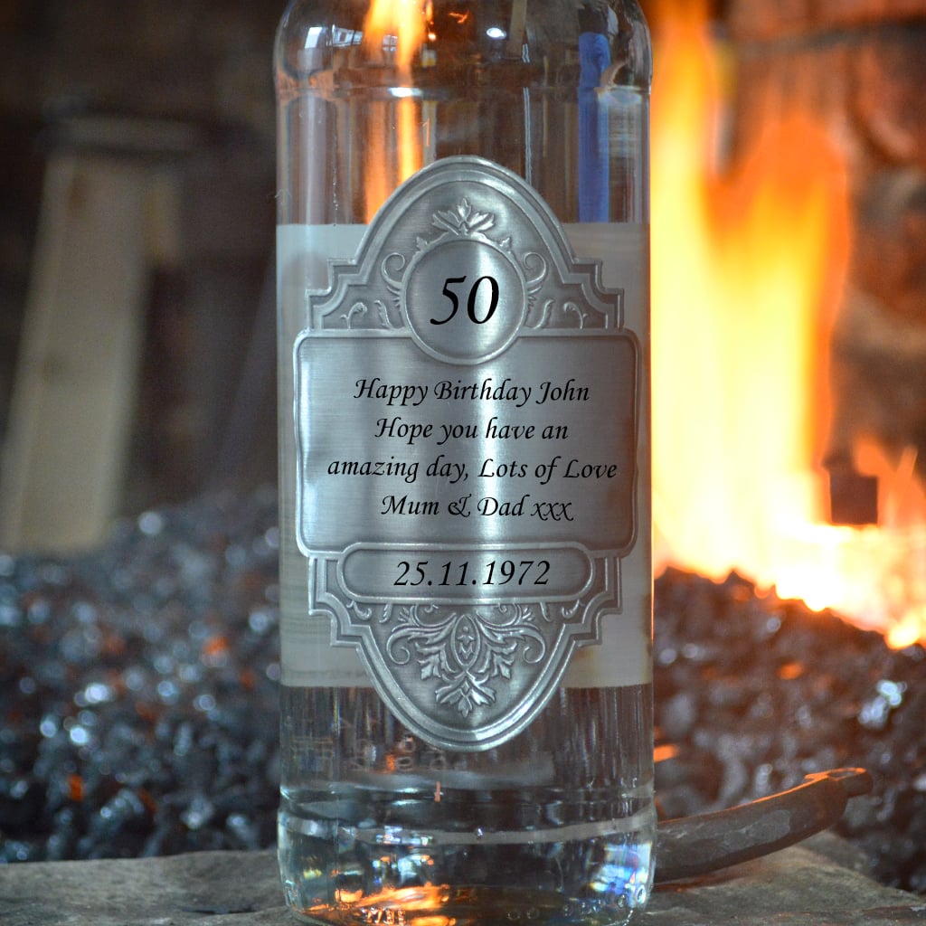 Personalised 50th Birthday Vodka Pewter Label - GiftsOnline4U