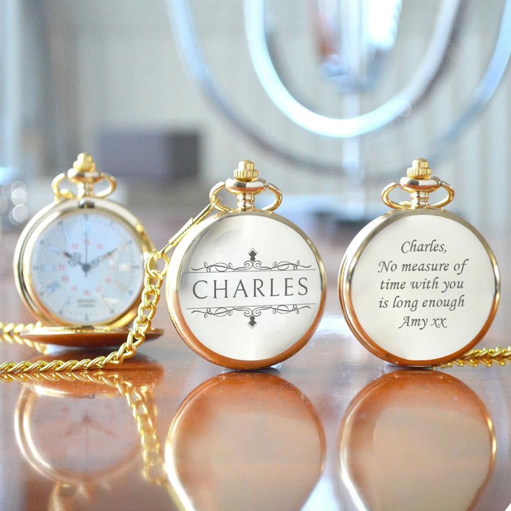 Personalised 50th Birthday Metal Finish Pocket Watch With Ornate Name ...