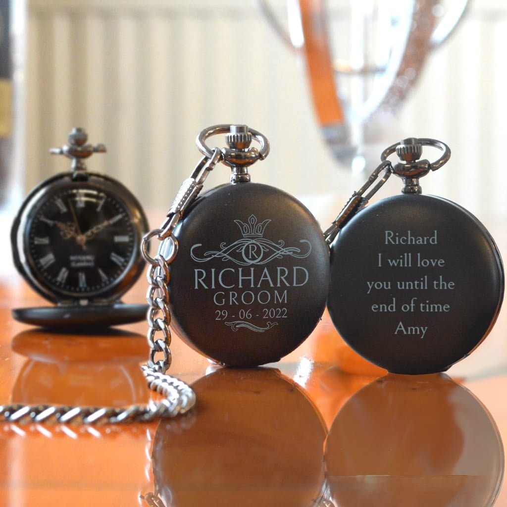 Personalised Groom Pocket Watch Black - GiftsOnline4U