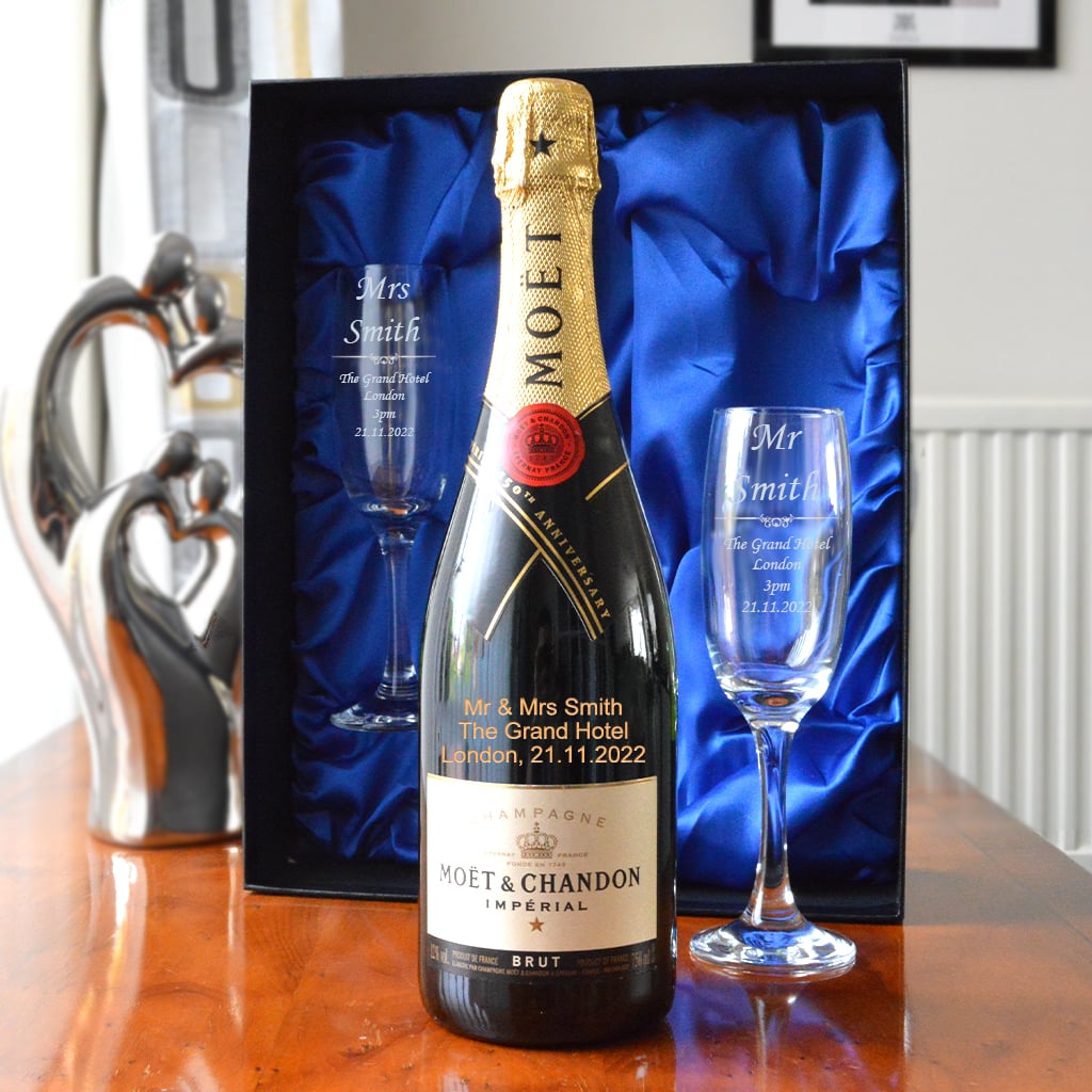 Personalised Mr & Mrs Moet Champagne Gift Set with Flutes
