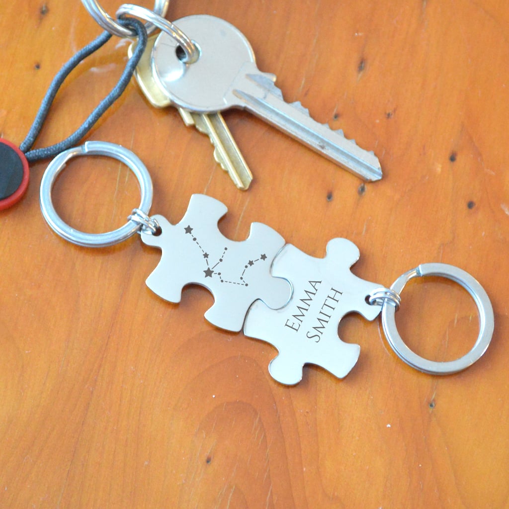 Personalised "2 Pieces Of A Puzzle" Aquarius Keyrings.