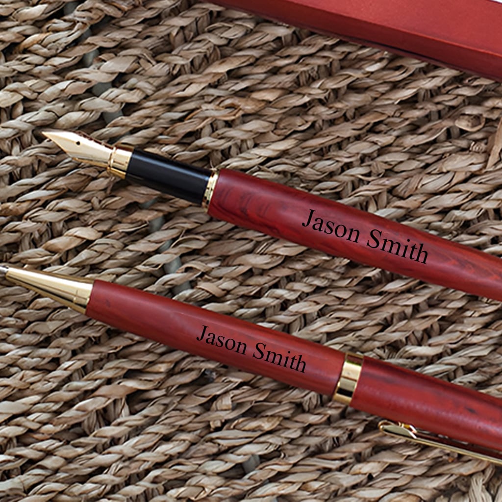 Engraved Wooden Pens Set With Pisces design presentation box
