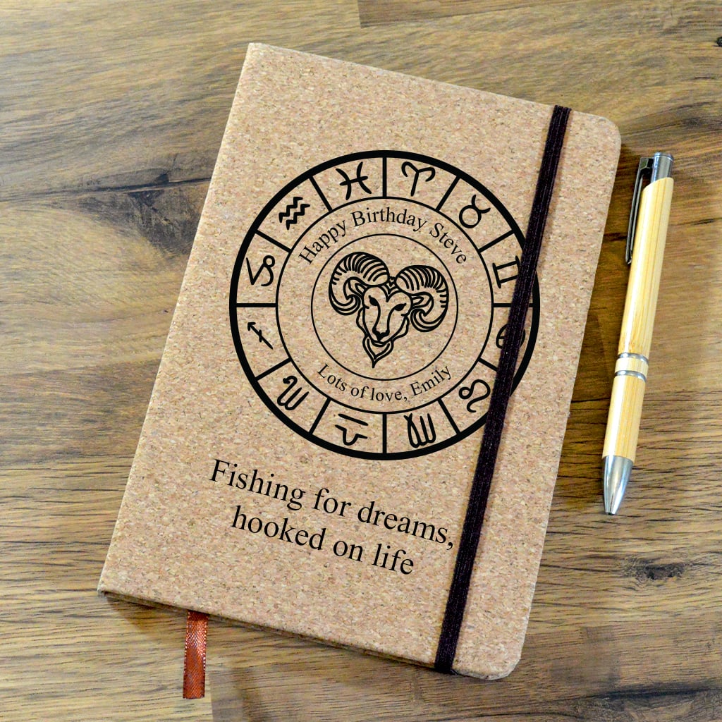 Personalised A5 Notebook With An Aries Ox Design Cork