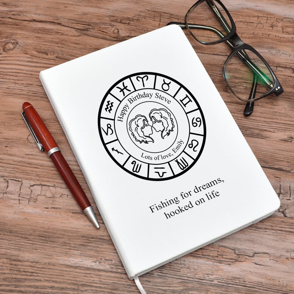 Personalised A5 Notebook With A Gemini Design White