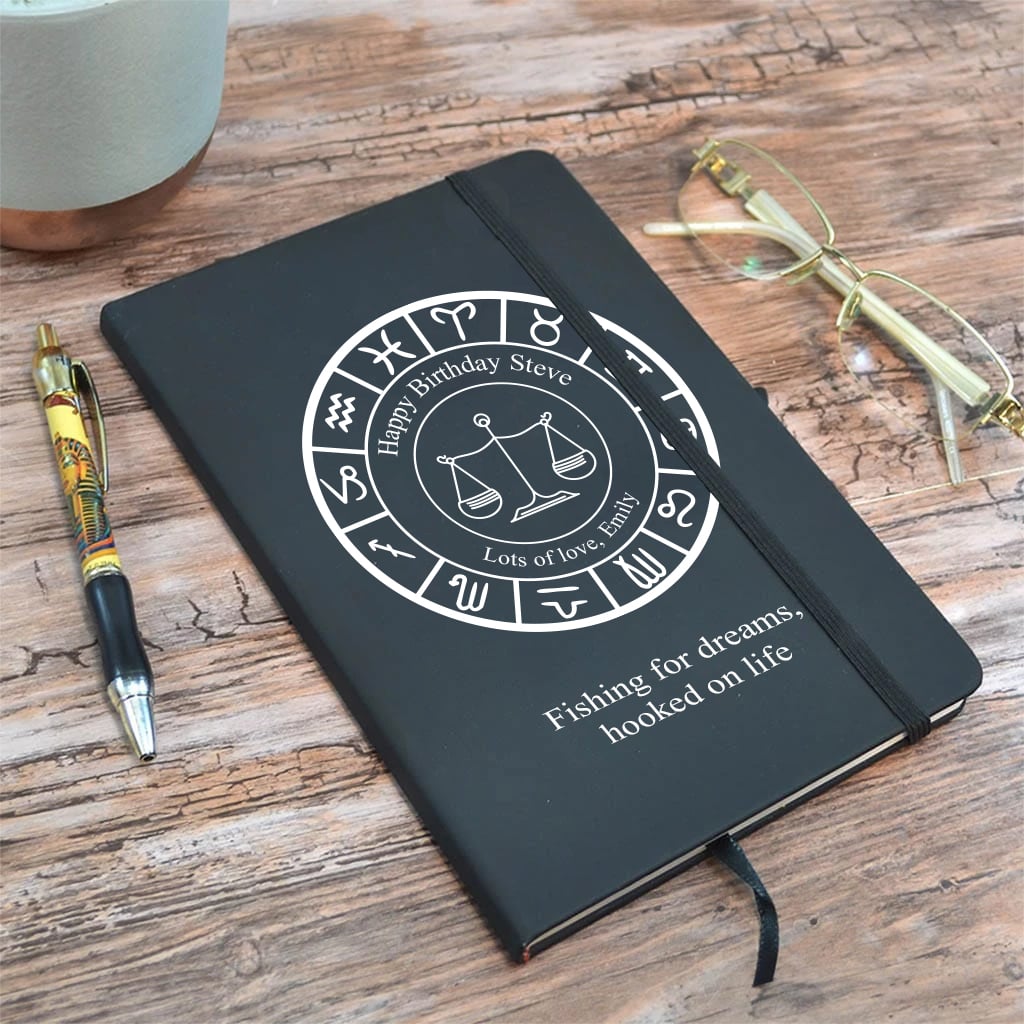 Personalised A5 Notebook With A Libra Design Black