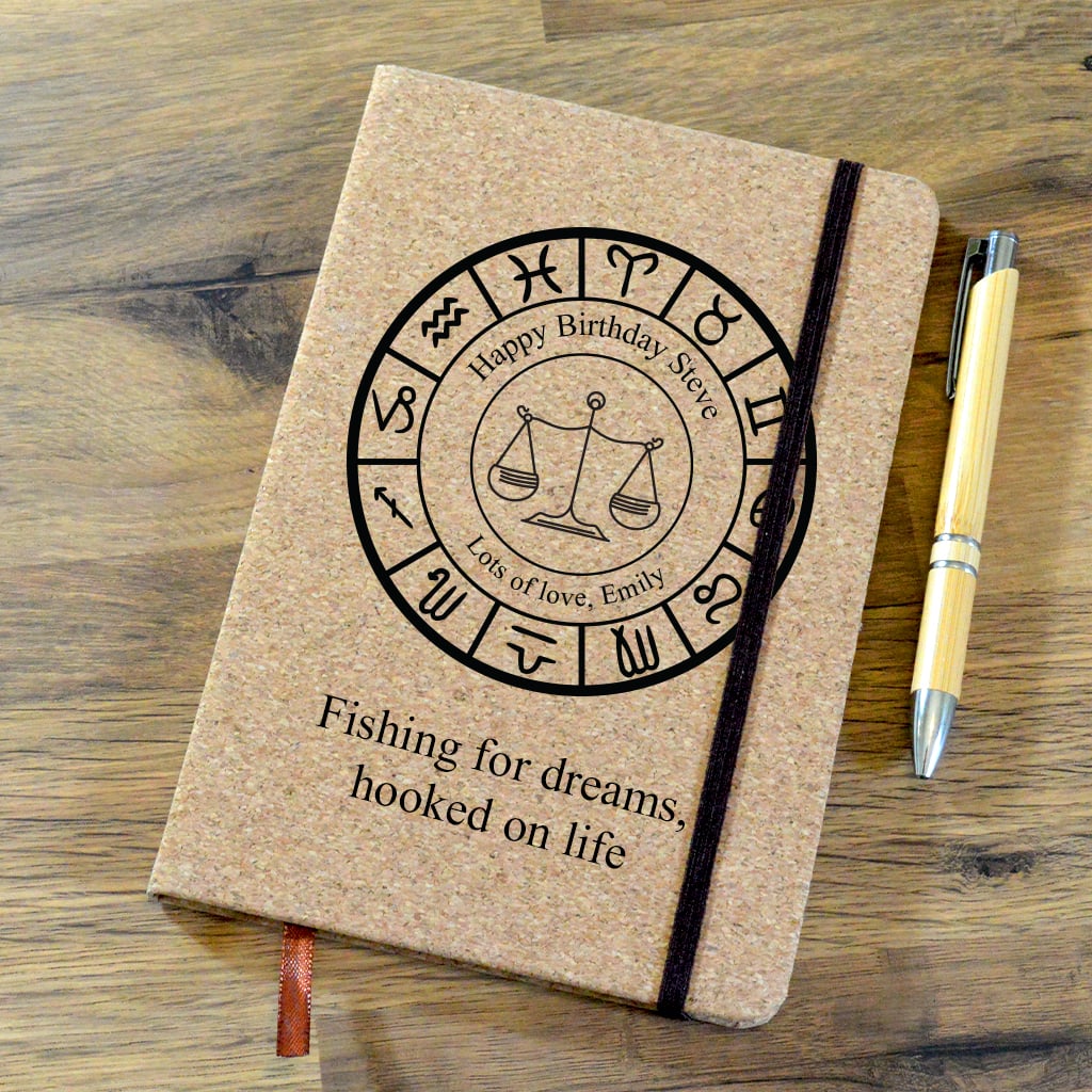 Personalised A5 Notebook With A Libra Design Cork