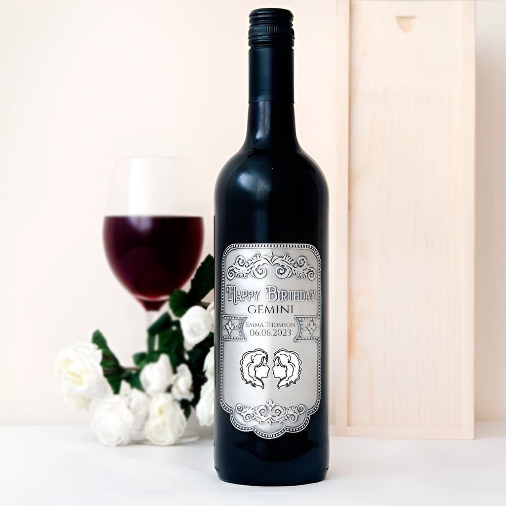 Personalised Gemini Pewter Label Wine Gift - GiftsOnline4U