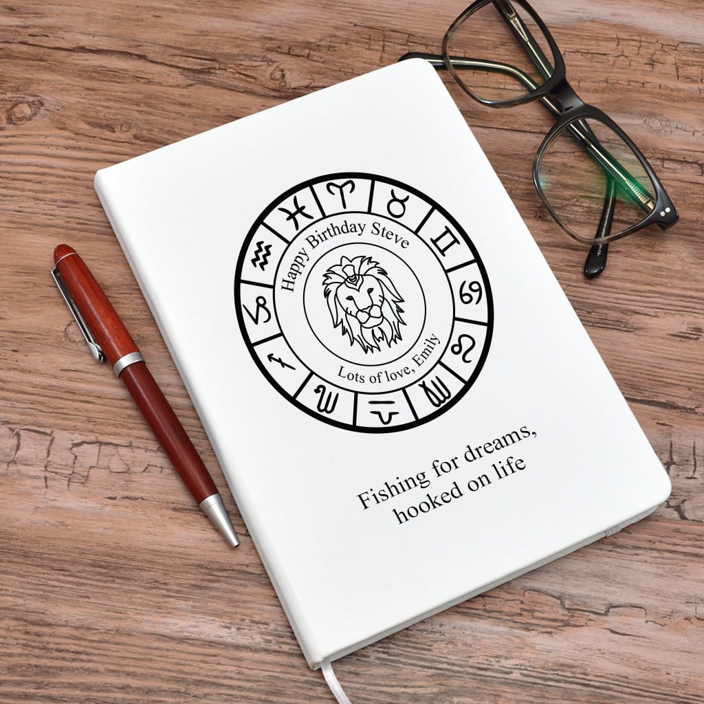 Personalised A5 Notebook With A Leo Design White