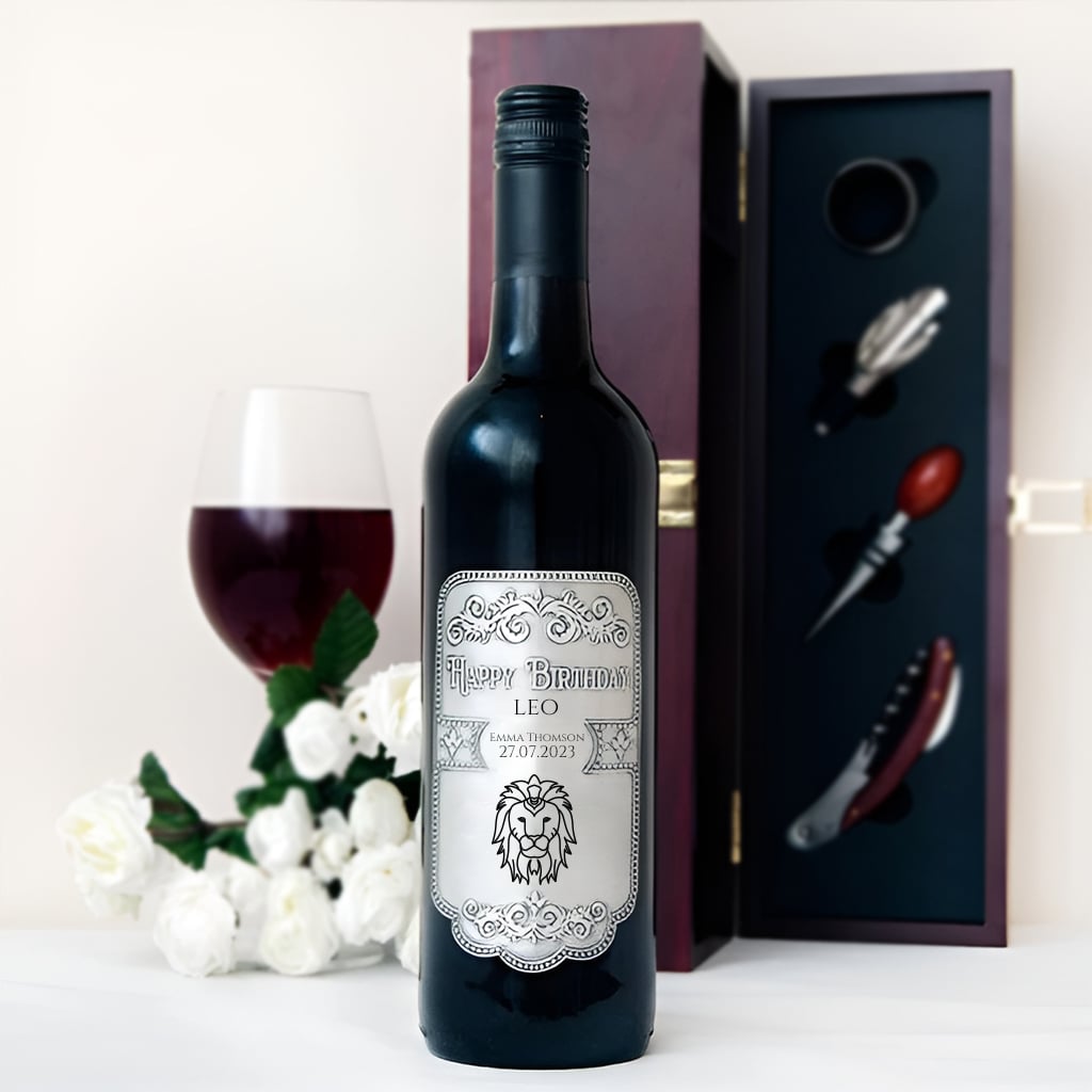 Personalised Leo Pewter Label Wine Gift - GiftsOnline4U