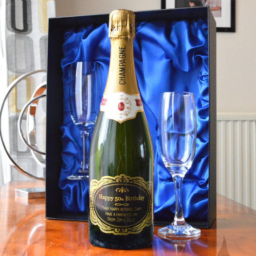 Personalised Champagne Gift Set With a Birthday Cake Design Box