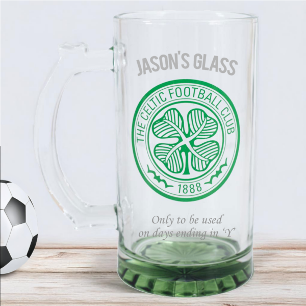Personalised Celtic Football Glass Tankard