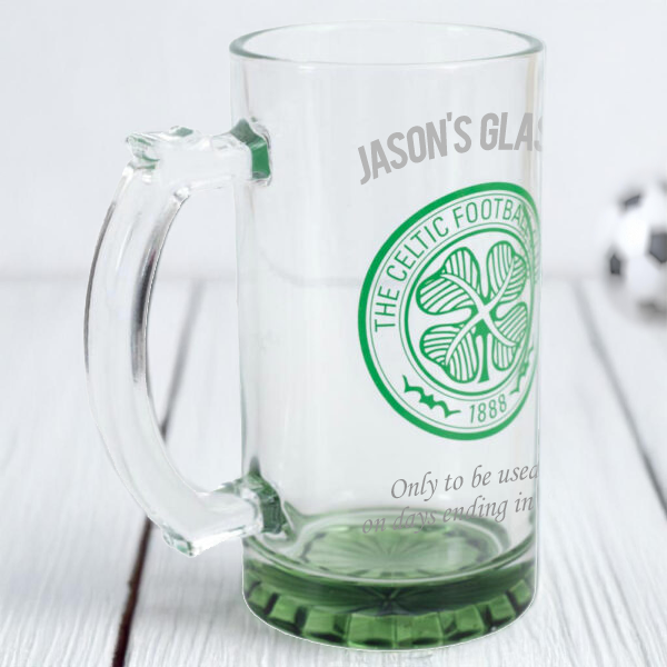 Personalised Celtic Football Glass Tankard